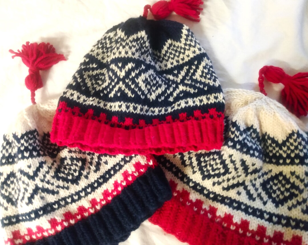Classic Norwegian Marius Knit Hat, Traditional Nordic Design Beanie ...