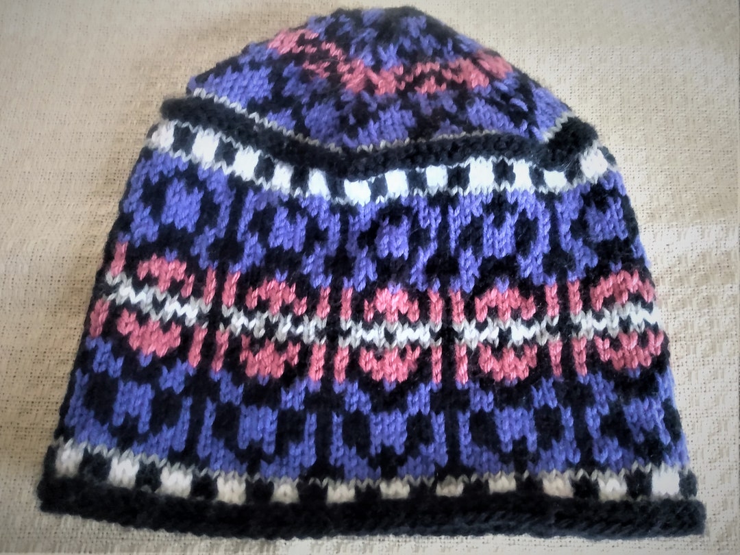 Colorful Knitted Fair Isle Hat, Warm Winter Hat, Slouchy Handknit Fun ...