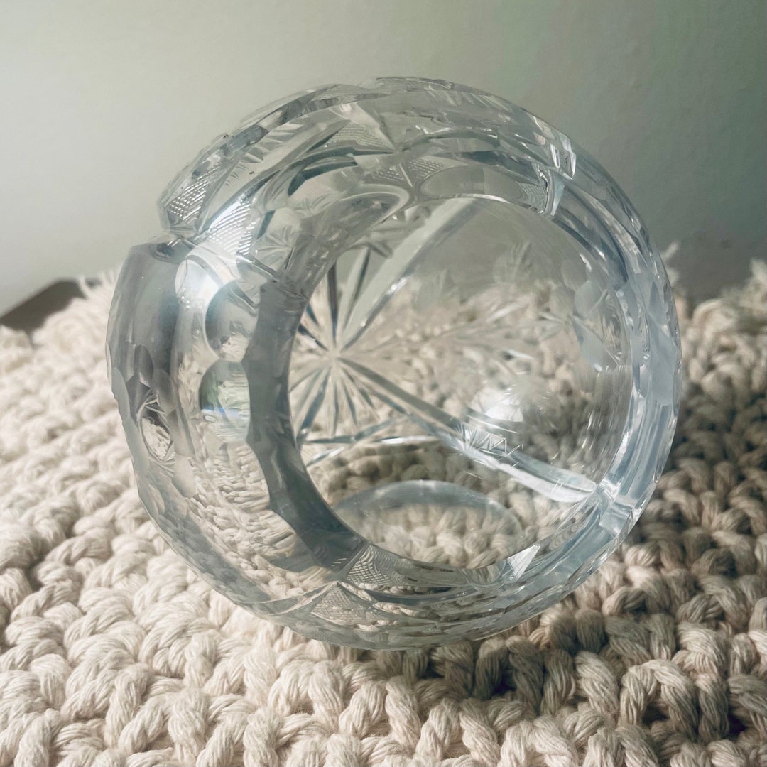 Floral Etched Crystal Orb Ashtray - Etsy