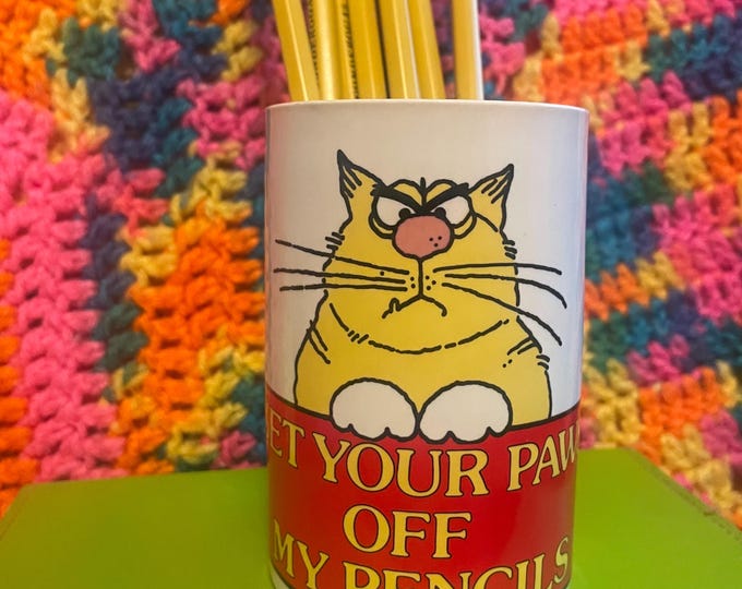 Vintage 1980s Kitsch Grumpy Cat Pencil Cup “get Your Paws off My ...