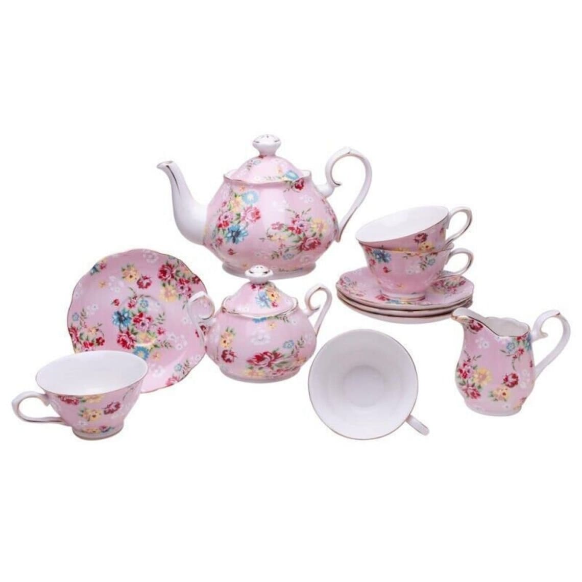 Gracie China Shabby Rose Pink Porcelain Tea Set 11 Pcs - Etsy