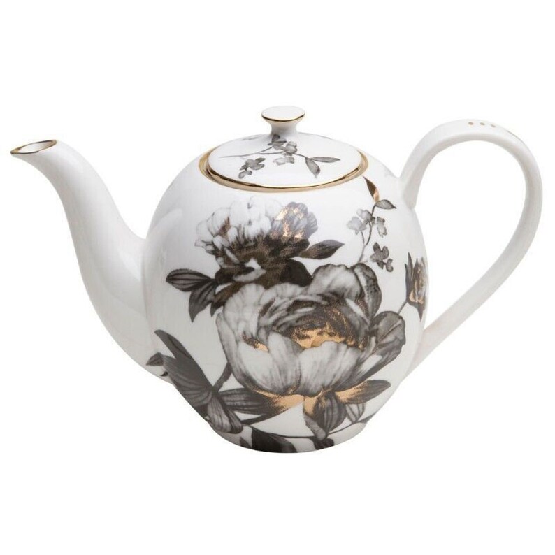 Grace Teaware Black Gold Peony Tall Tea/coffee Pot - Etsy
