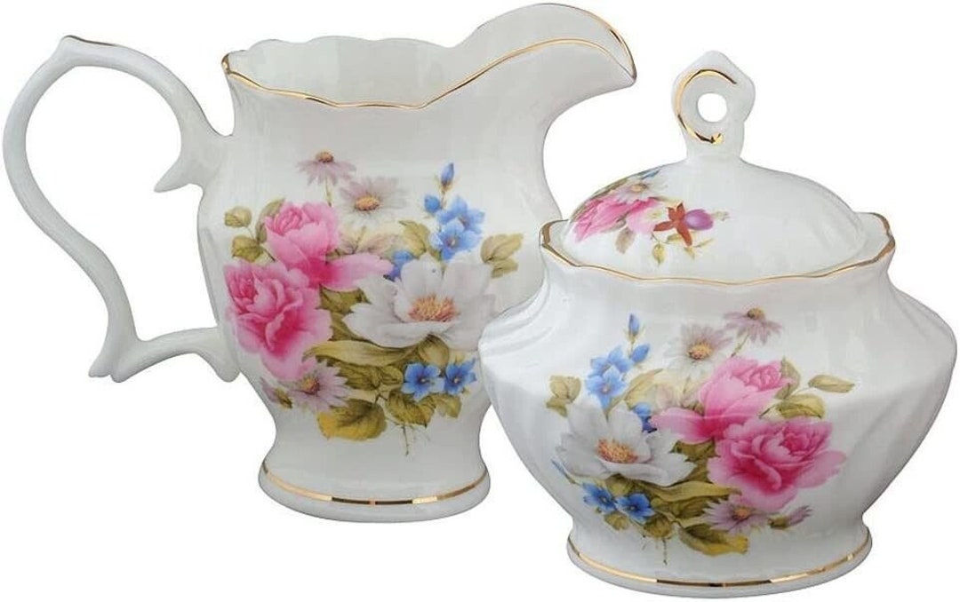 Gracie China Sandra's Rose Bone China Sugar and Creamer - Etsy