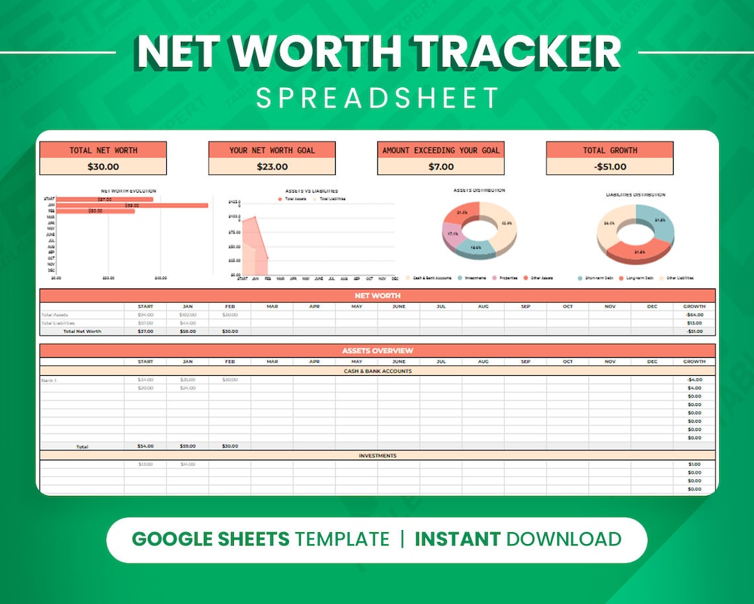 Net Worth Dashboard, Digital Financial Planner, Money Management ...