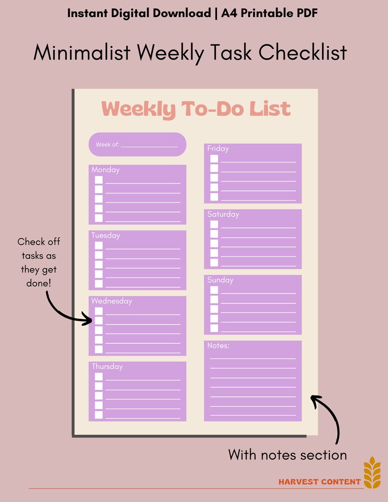 Minimalist Weekly to Do List Printable Weekly Task Checklist - Etsy
