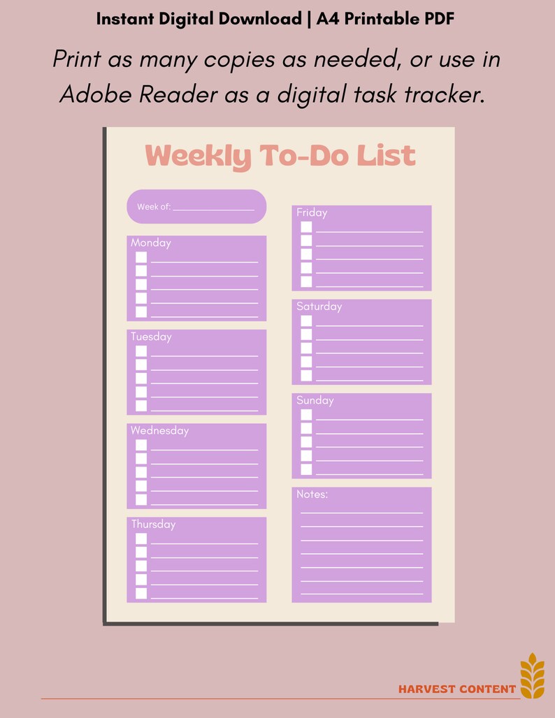 Minimalist Weekly to Do List Printable Weekly Task Checklist - Etsy