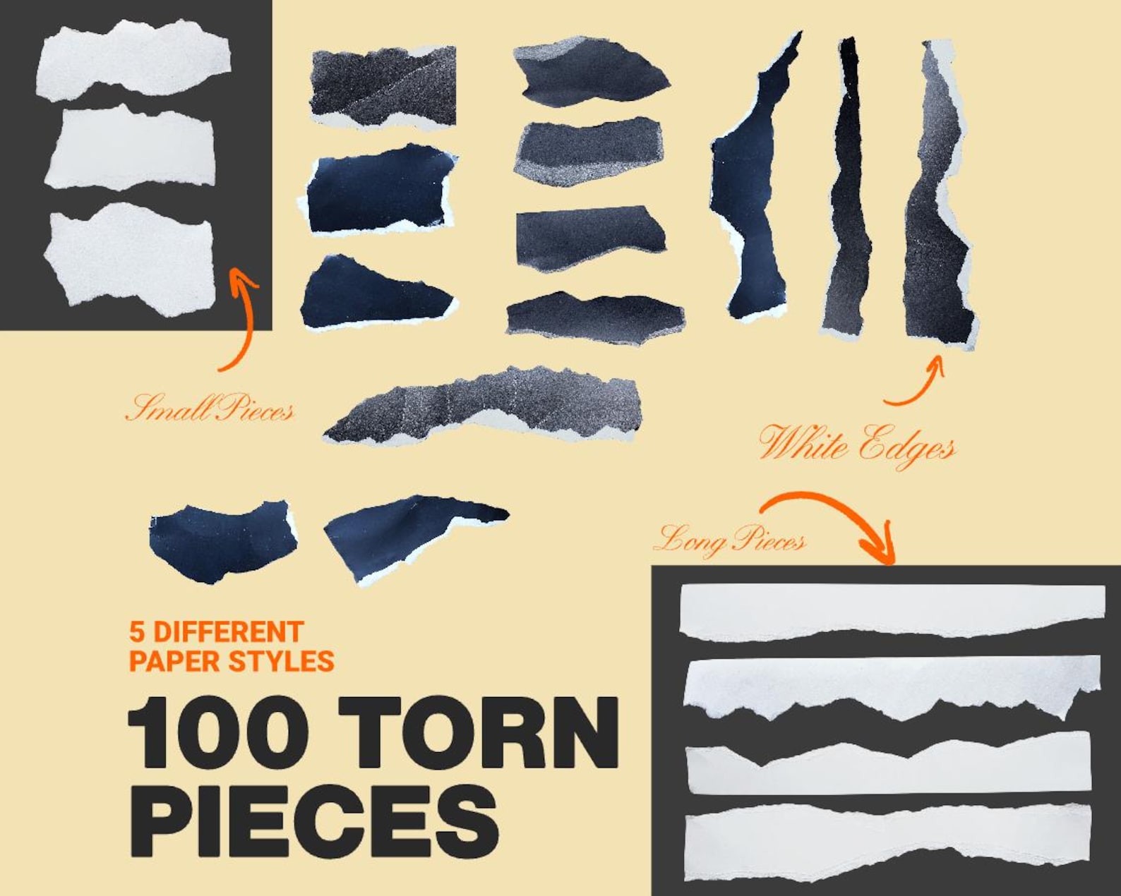 Ripped Paper Texture Bundle: 100 PNG Edges (instant Digital Download ...
