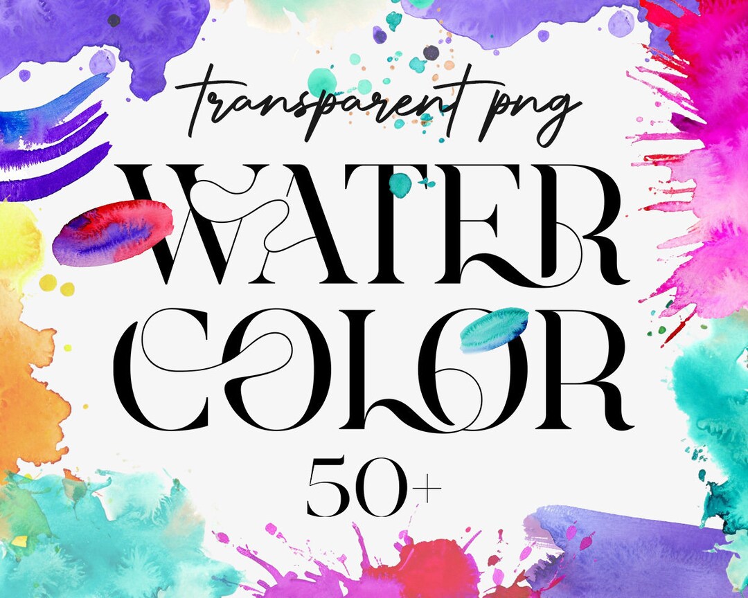 Watercolor Clipart Pack: 50+ Brush Strokes, Splatters (PNG Digital ...
