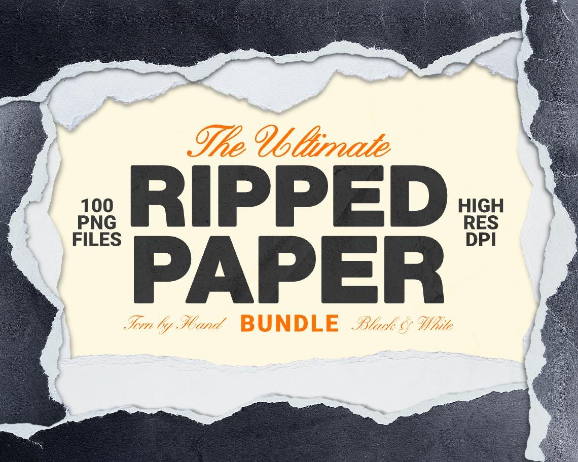 Ripped Paper Texture Bundle: 100 PNG Edges (instant Digital Download ...