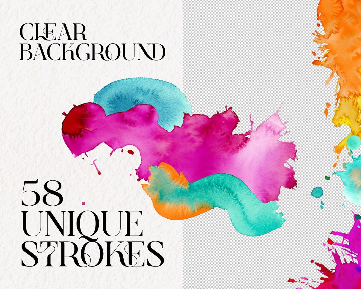 Watercolor Clipart Pack: 50+ Brush Strokes, Splatters (PNG Digital ...