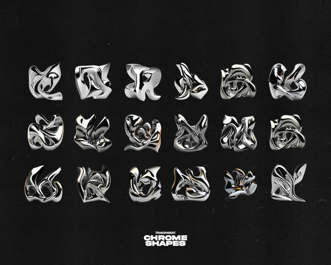Chrome Shape Pack, Liquid Chrome Shapes Bundle, Y2K Chrome Symbols Pack ...