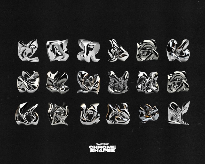 Chrome Shape Pack, Liquid Chrome Shapes Bundle, Y2K Chrome Symbols Pack ...
