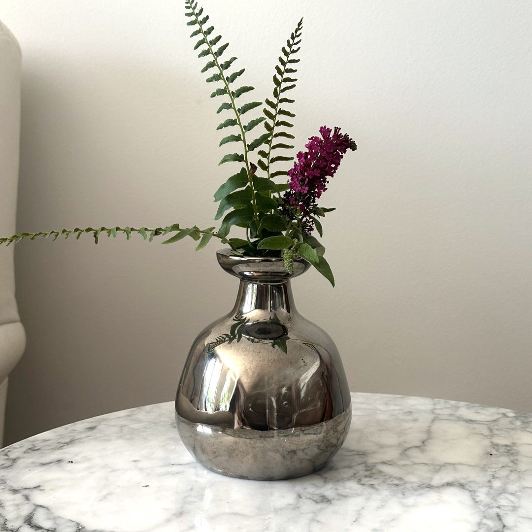 Small Silver Metallic Glazed Ceramic Flower Vase - Etsy