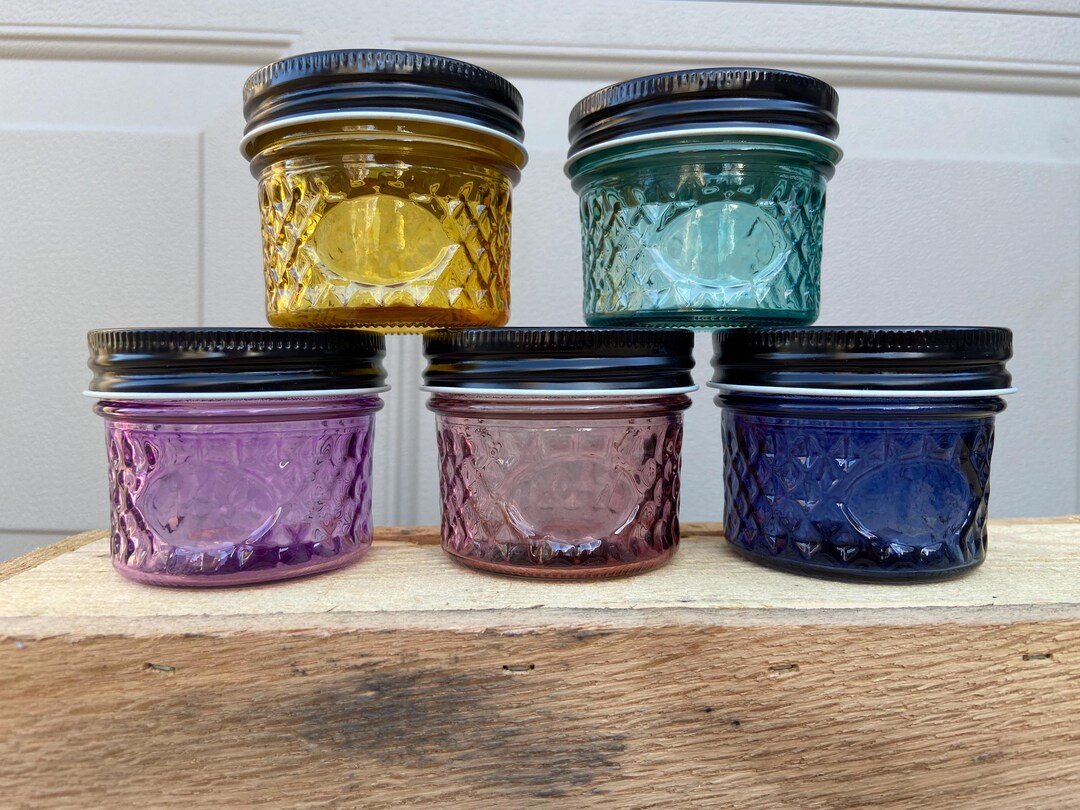 Mini 4 Oz Mason Jars - Clear Color Glass, Pink Purple Blue Aqua Yellow ...