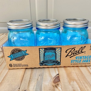 BLUE Ball Heritage Mason Jars - Pint Size 100th Anniversary Vintage ...