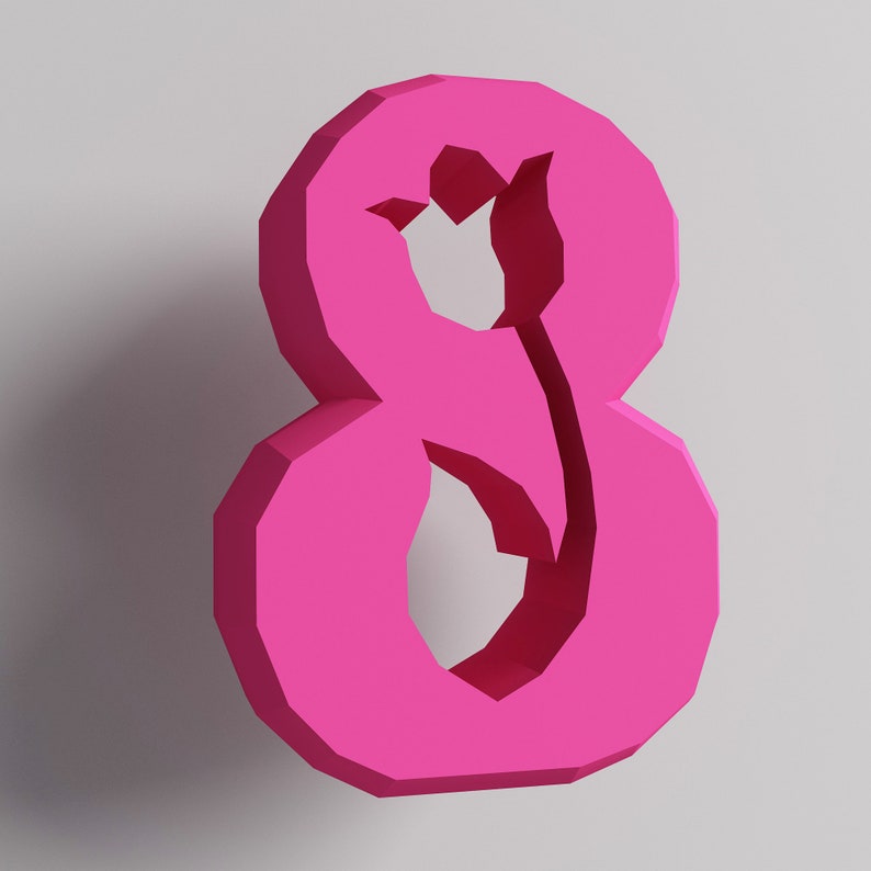 Low Poly Paper Craft, 3D Number 8, Womans Day Gift, Low Poly 8, PDF ...