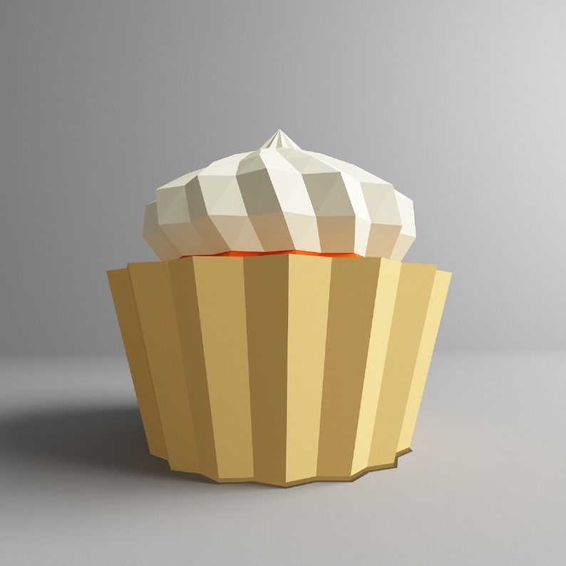 3d Paper Cupcake, Low Poly Paper Craft Cupcake, Origami Home Wall Decor ...