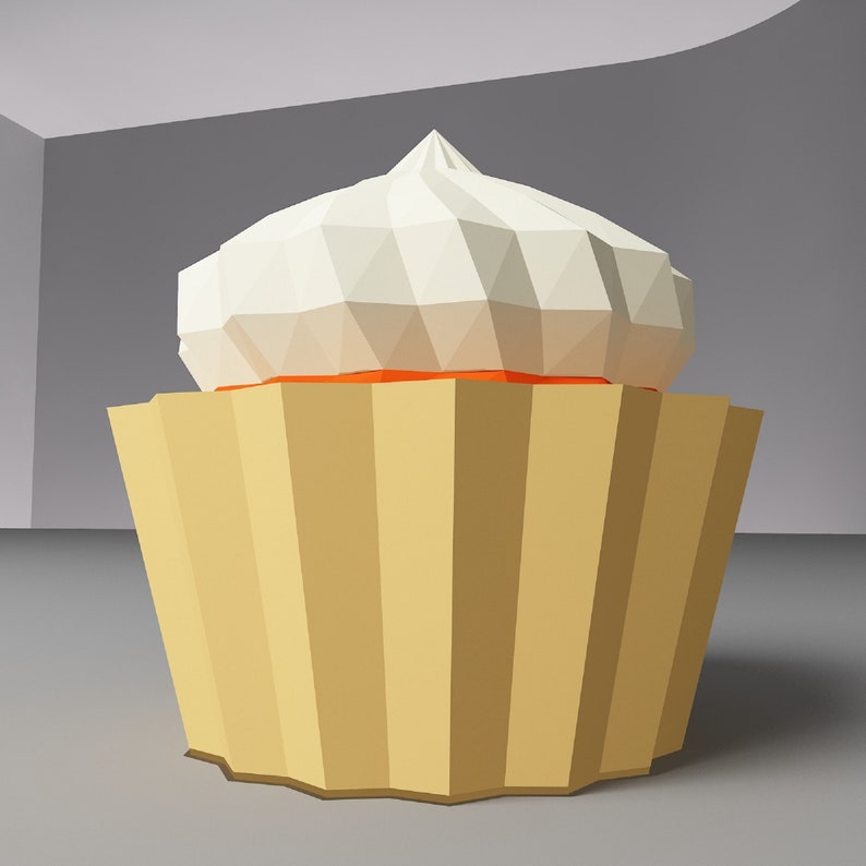 3d Paper Cupcake, Low Poly Paper Craft Cupcake, Origami Home Wall Decor ...