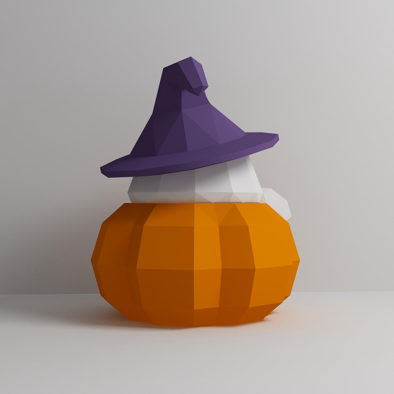 Halloween Ghost, Ghost in Pumpkin, Low Poly Papercraft Ghost, DIY ...
