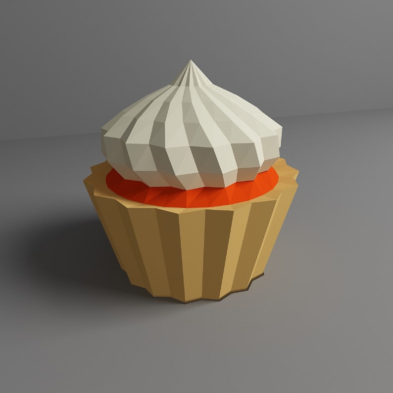3d Paper Cupcake, Low Poly Paper Craft Cupcake, Origami Home Wall Decor ...