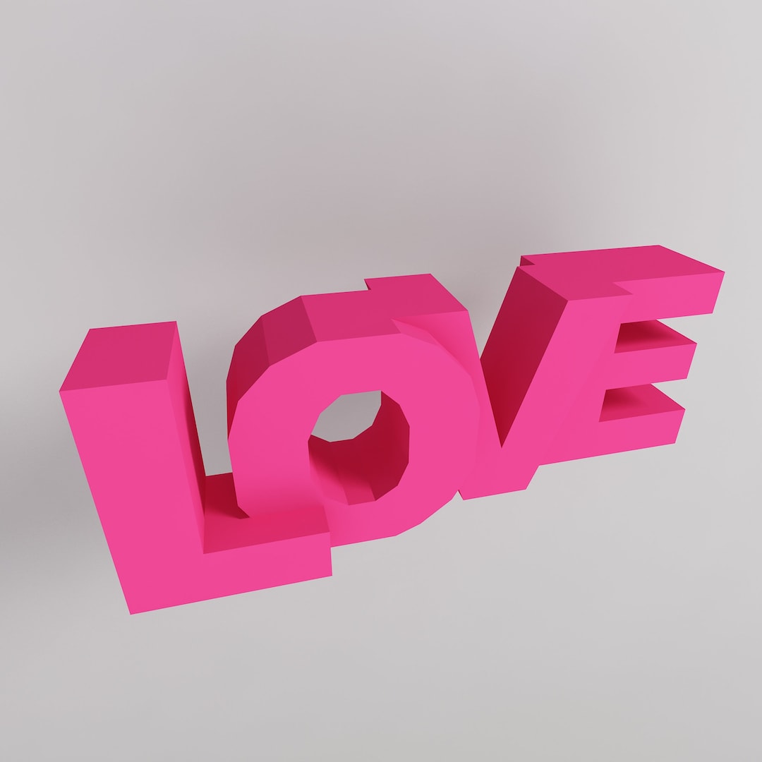 Low Poly Paper Craft, 3D Word Love, Valentines Day Gift, Low Poly Love ...