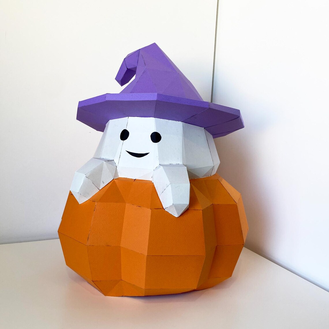 Halloween Ghost, Ghost in Pumpkin, Low Poly Papercraft Ghost, DIY ...