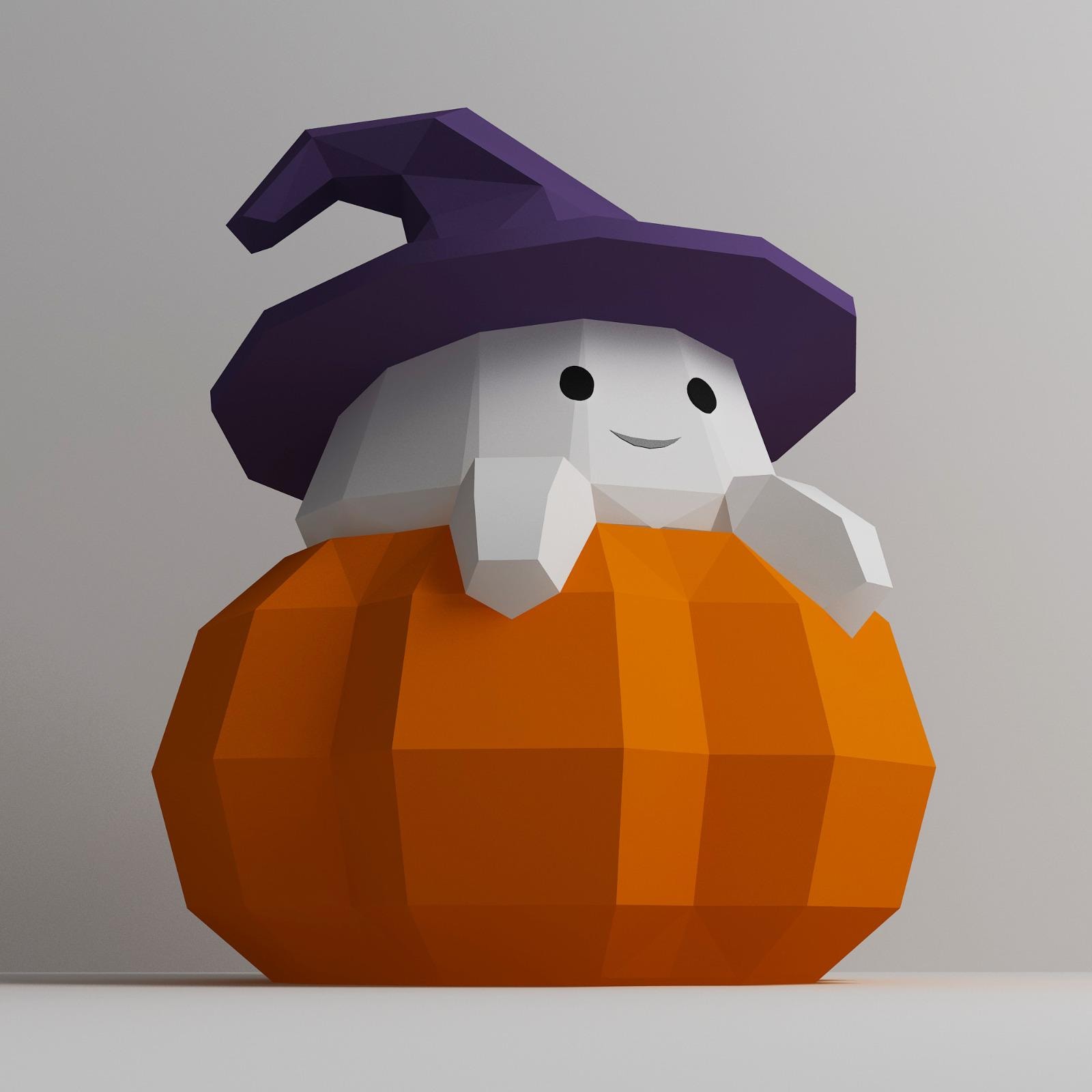 Halloween Ghost, Ghost in Pumpkin, Low Poly Papercraft Ghost, DIY ...