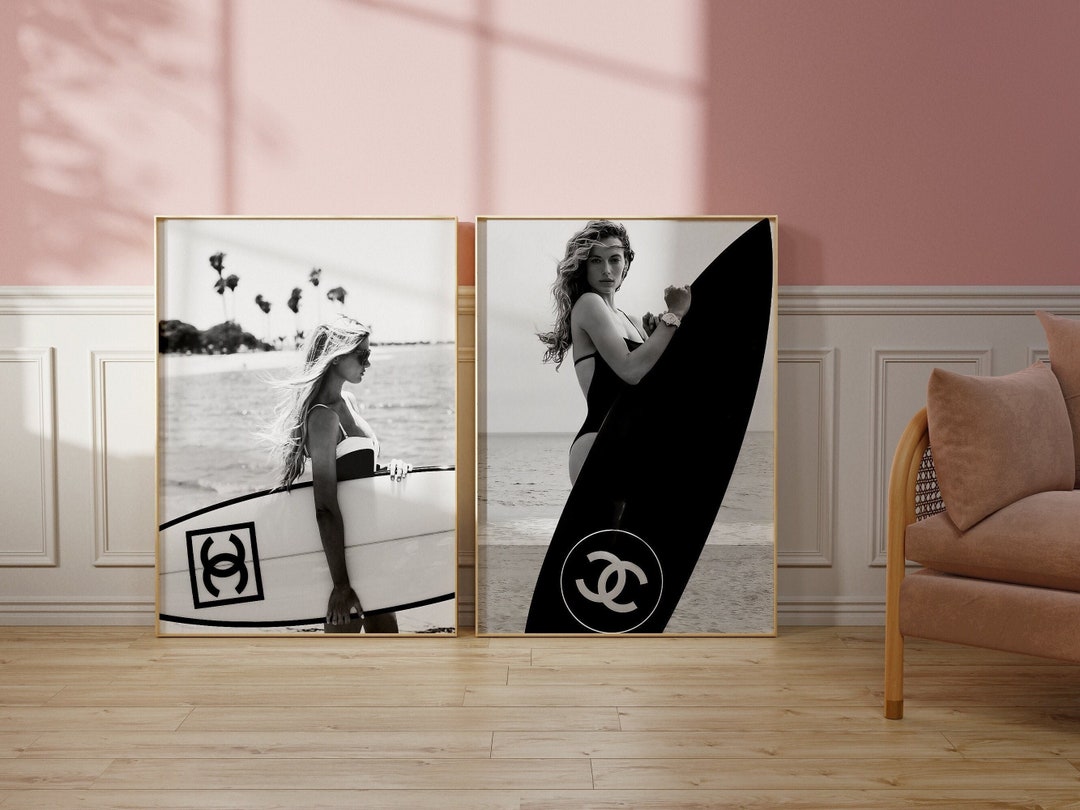 Chanel Posters Set of 2 Fashion Prints Black and White Surfboard Wall ...