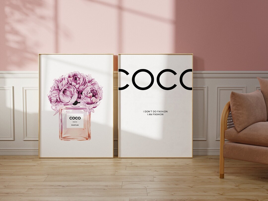 Coco High Fashion Perfume Poster Set of 2 Luxury Designer Wall Art ...