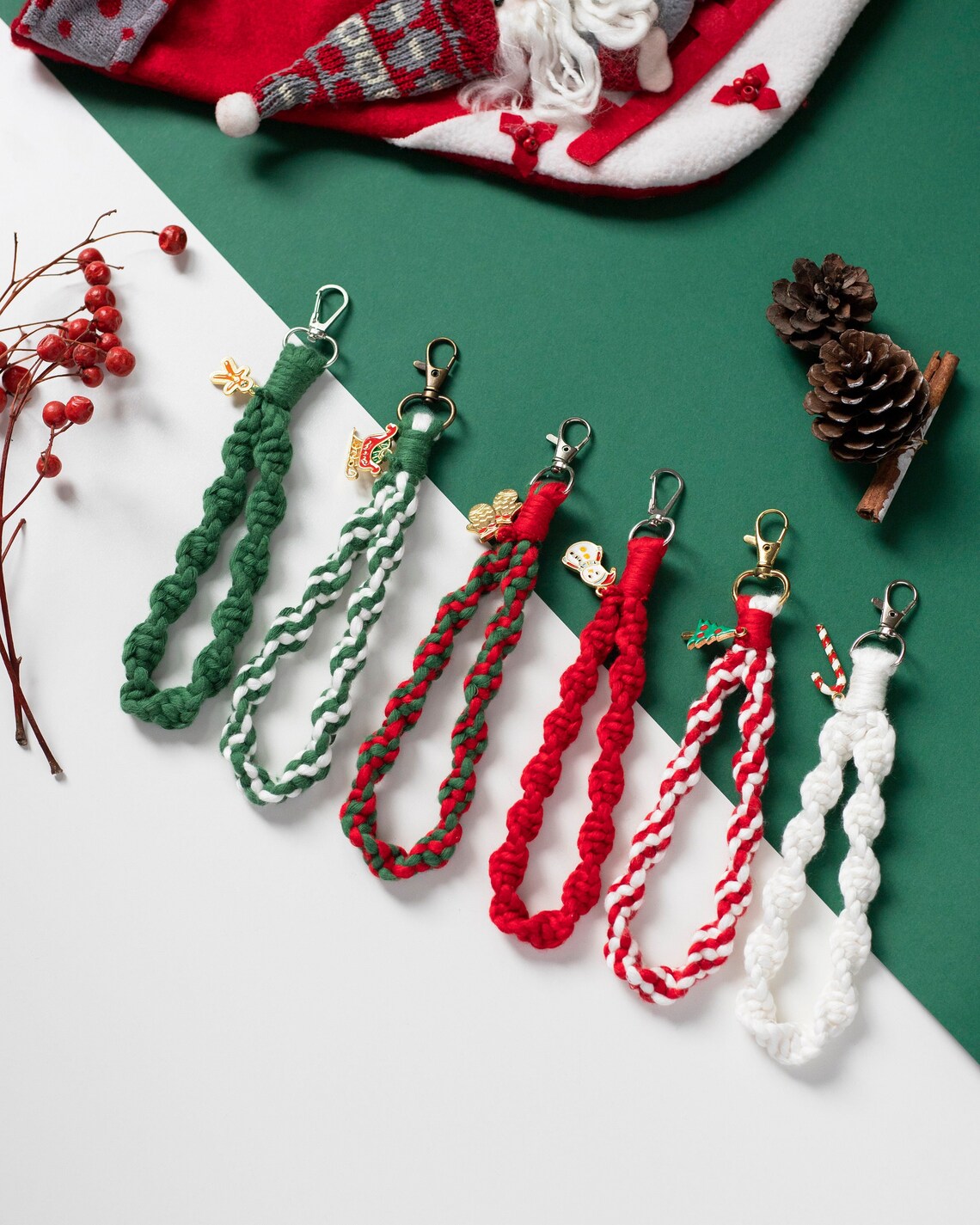 Christmas Gift Christmas Keychain Macrame Wristlet Keychain - Etsy