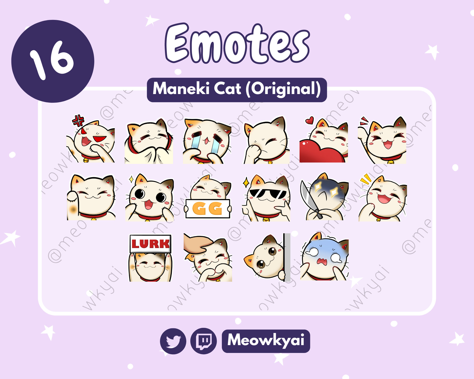 16 Cute Maneki Cat Emotes for Twitch/discord (original) - Kawaii, Neko ...