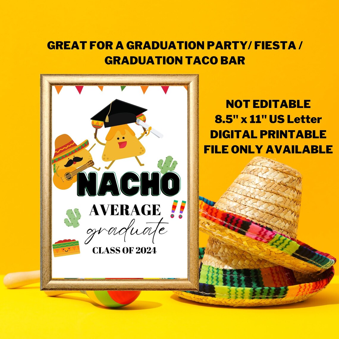 Nacho Average Grad Party Sign Nacho Bar Sign Fiesta Graduation ...