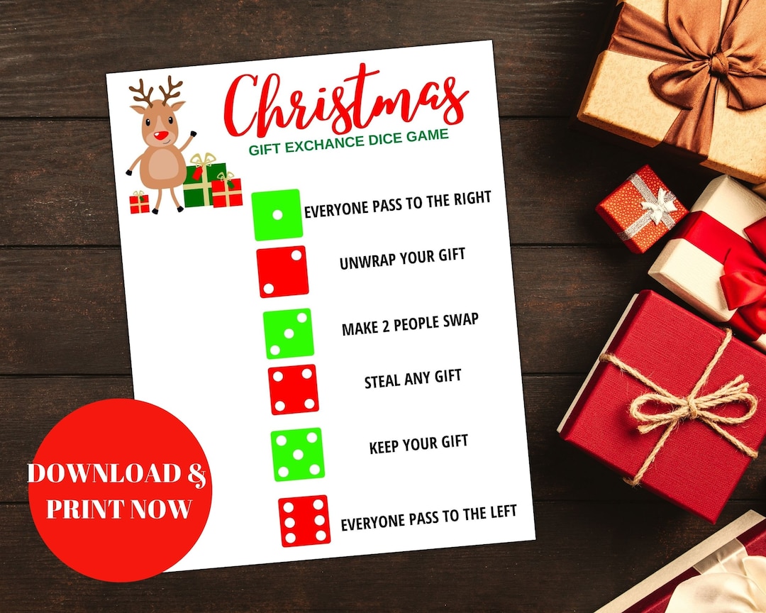 Printable Christmas Gift Exchange Dice Game, Last Minute Holiday Party ...