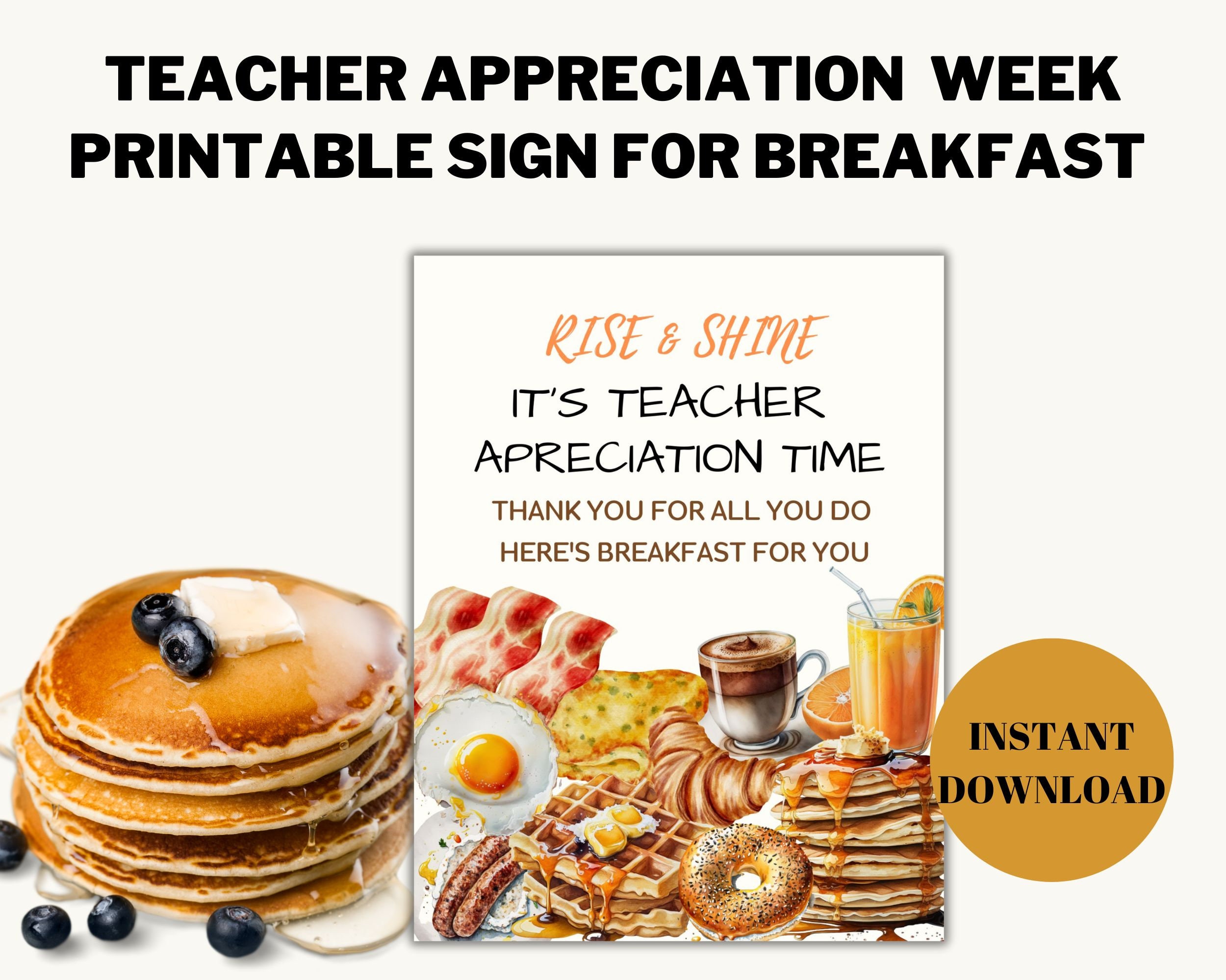Breakfast Bar PRINTABLE Sign, Rise and Shine It is Teacher Appreciation ...