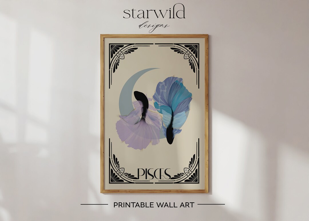 Pisces Moon Art Nouveau Zodiac Digital Download Astrology Zodiac Wall ...