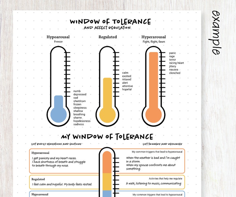 Window of Tolerance Worksheet Individual or Couples Therapy - Etsy