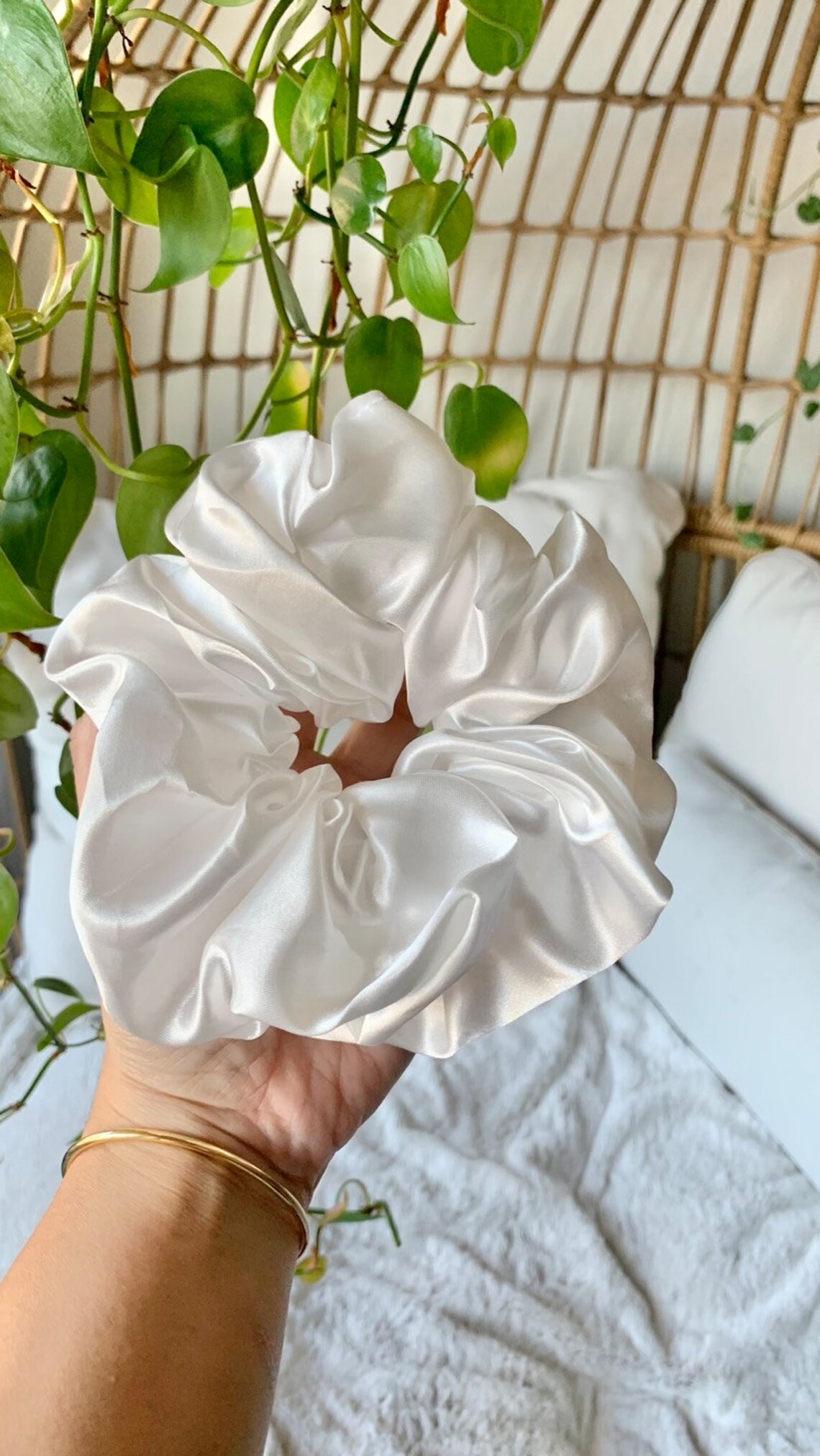 Extra Large White Satin Scrunchie: Soft Hair Accessory - Etsy