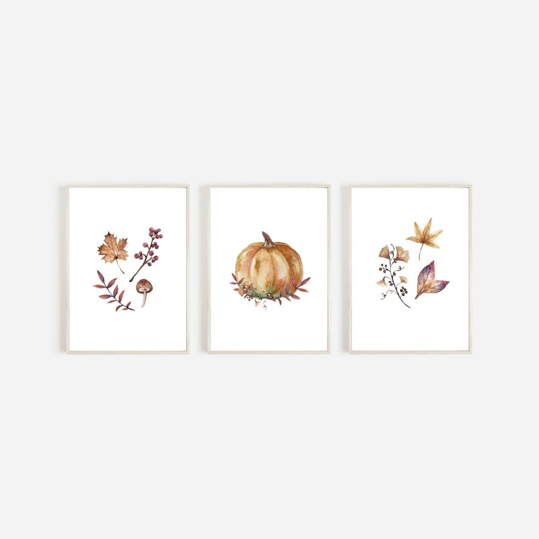 Fall Pumpkin Printable Decor, Set of 3 Pumpkin Autumn Prints, Digital ...