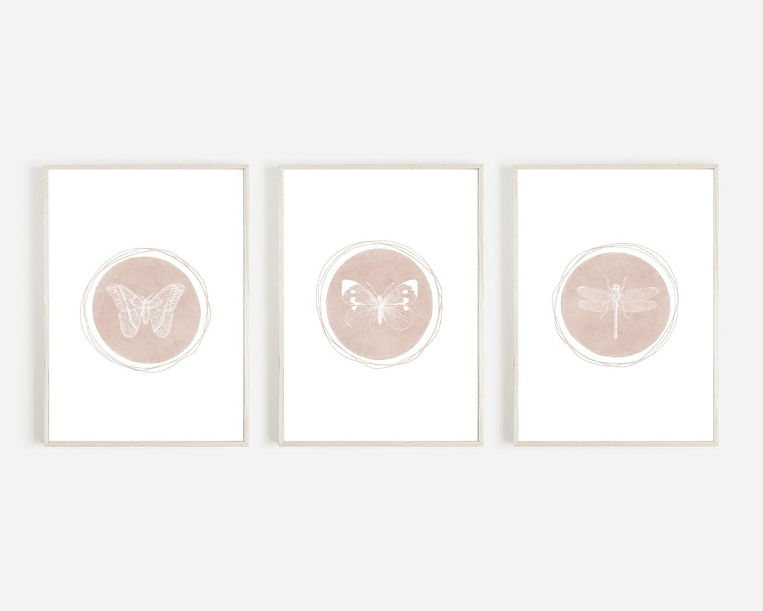 Neutral Butterfly Prints Set of 3, Digital Download, Beige Butterfly ...