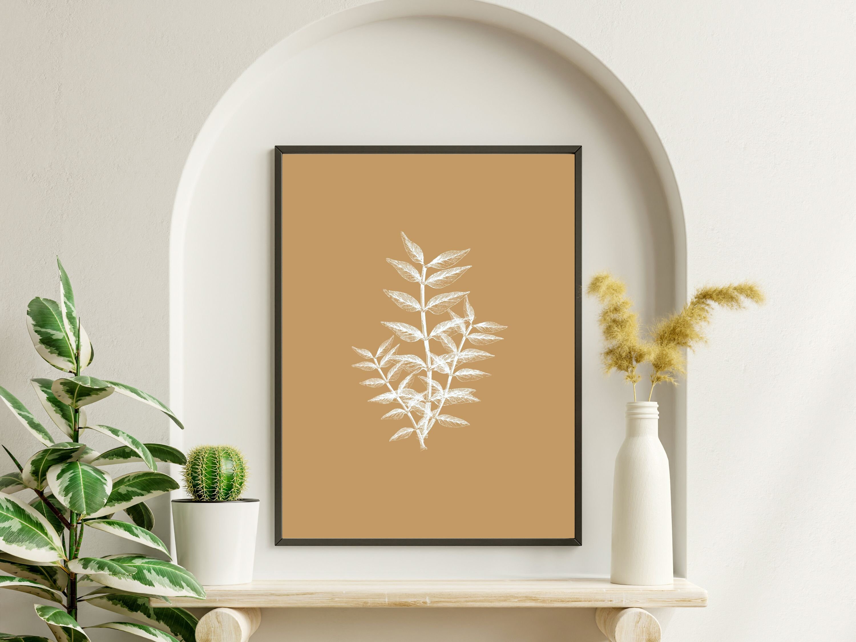 Mustard Yellow Leaves Print, Downloadable Plant Wall Decor, Printable ...