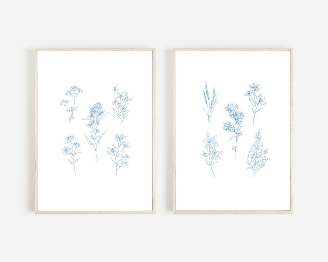 Blue Flower Farmhouse Prints, Set of 2 Wildflower Prints, Digital ...