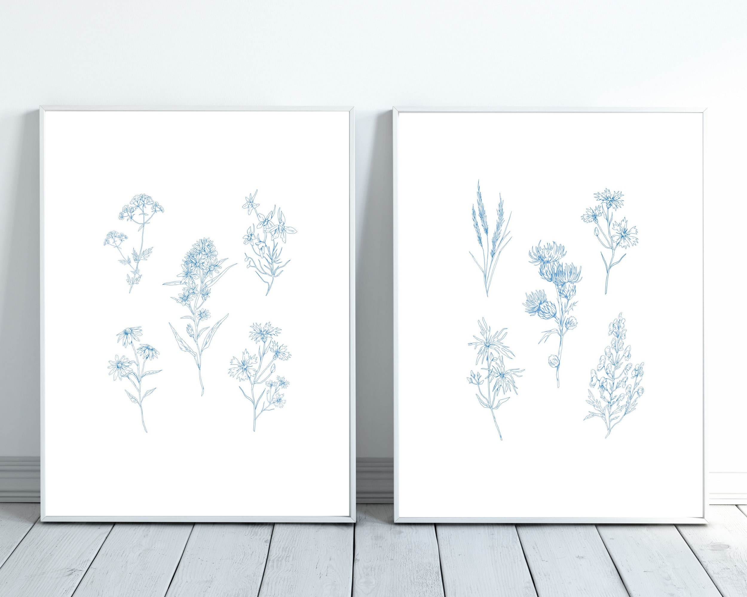 Blue Wildflower Prints, Farmhouse Botanical Wall Decor (digital ...
