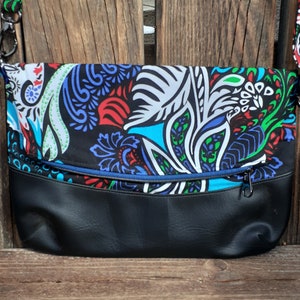 Roomy Crossbody Bag, Fold Over Style With Cotton Multi Floral Fabric ...
