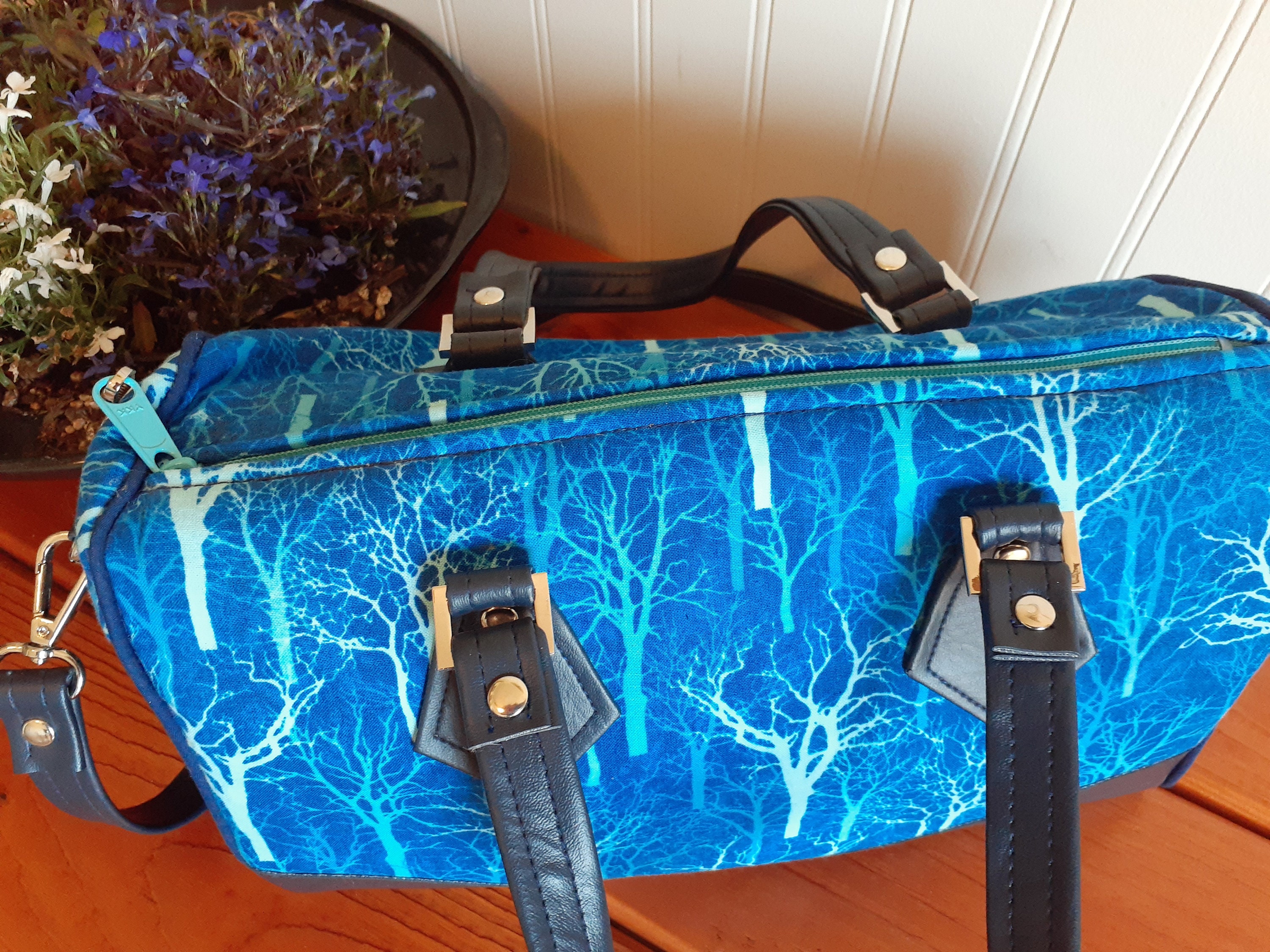 Barrel Bag, Rockabilly Inspired Barrel Bag, Blue Cotton and Blue Faux ...