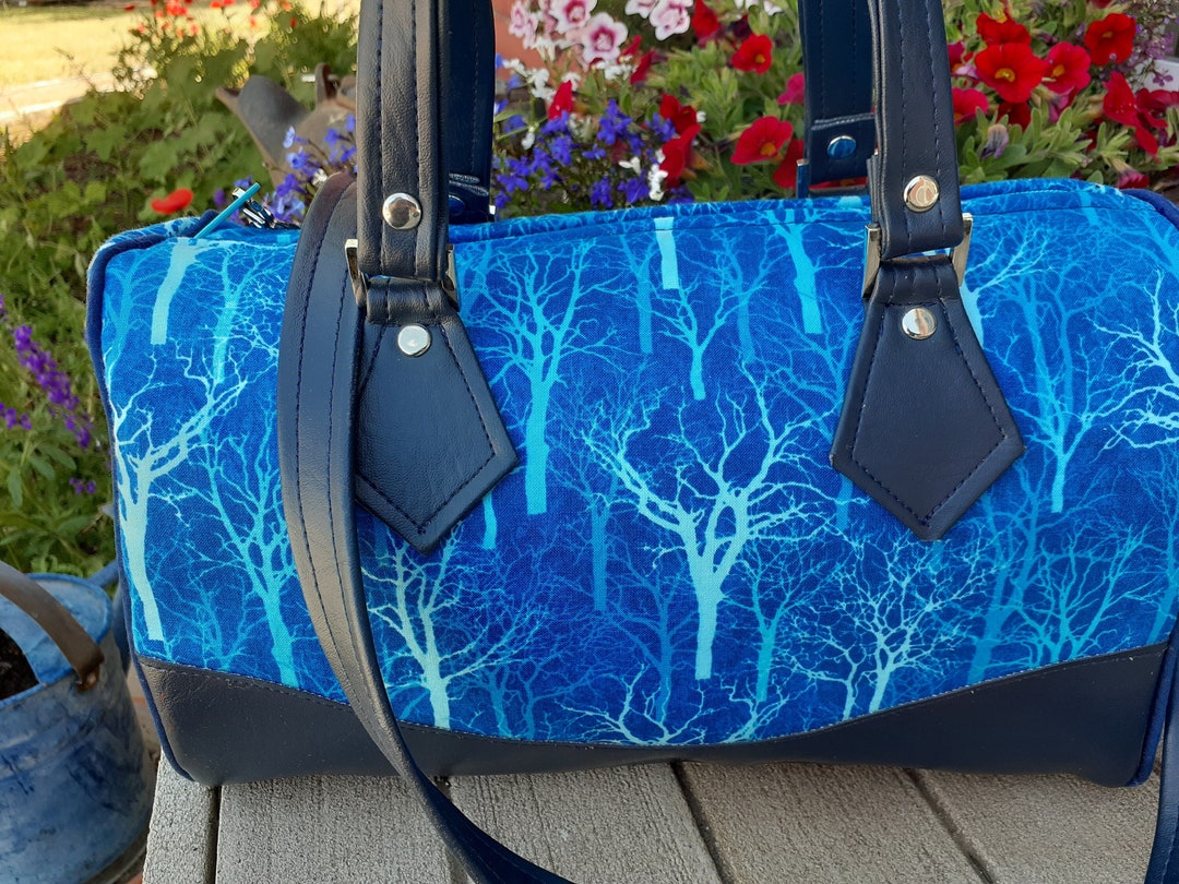 Barrel Bag, Rockabilly Inspired Barrel Bag, Blue Cotton and Blue Faux ...