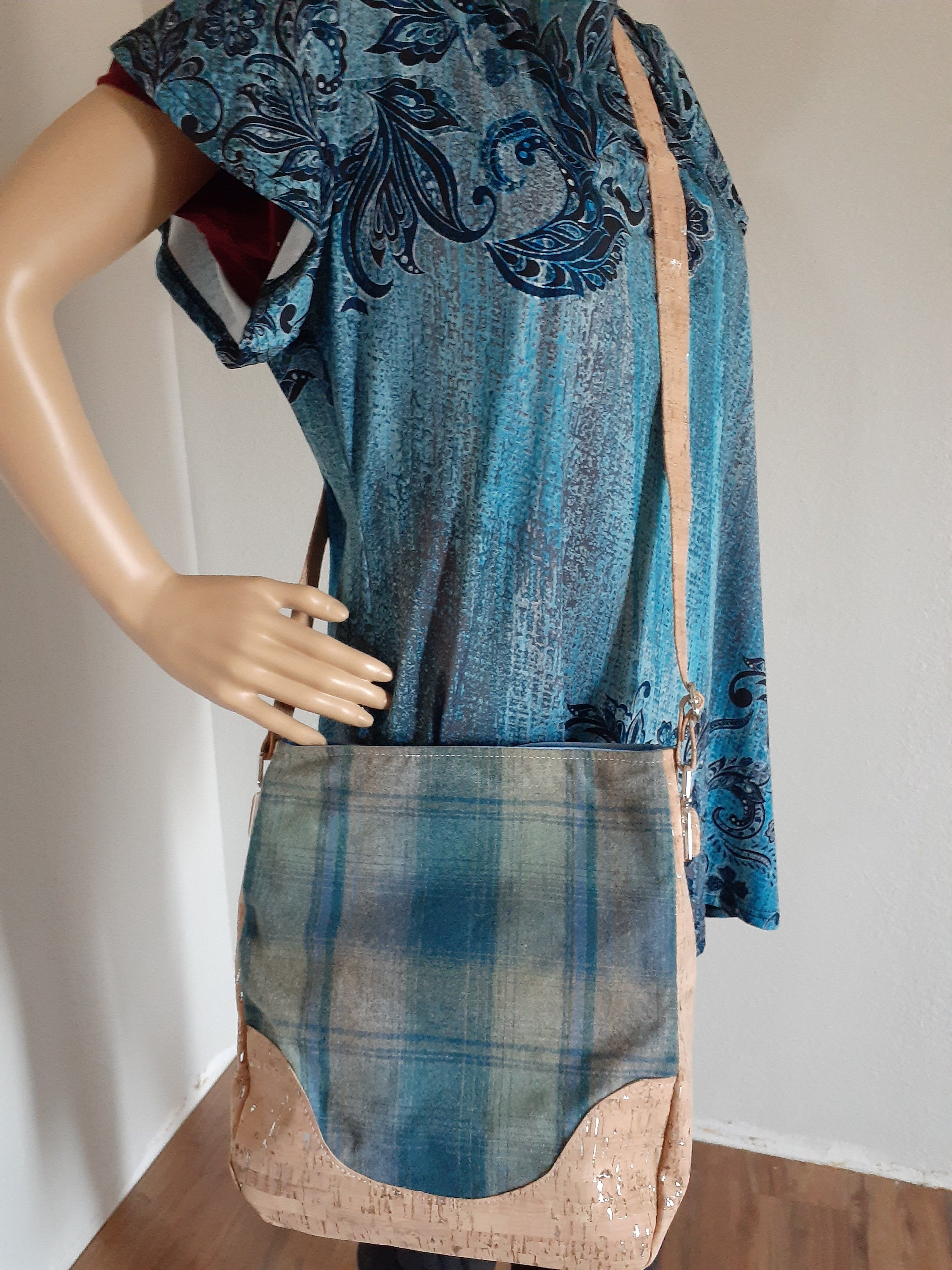 Slouchy Hobo Shoulder Bag Recycled Pendleton Shirt With Cork - Etsy