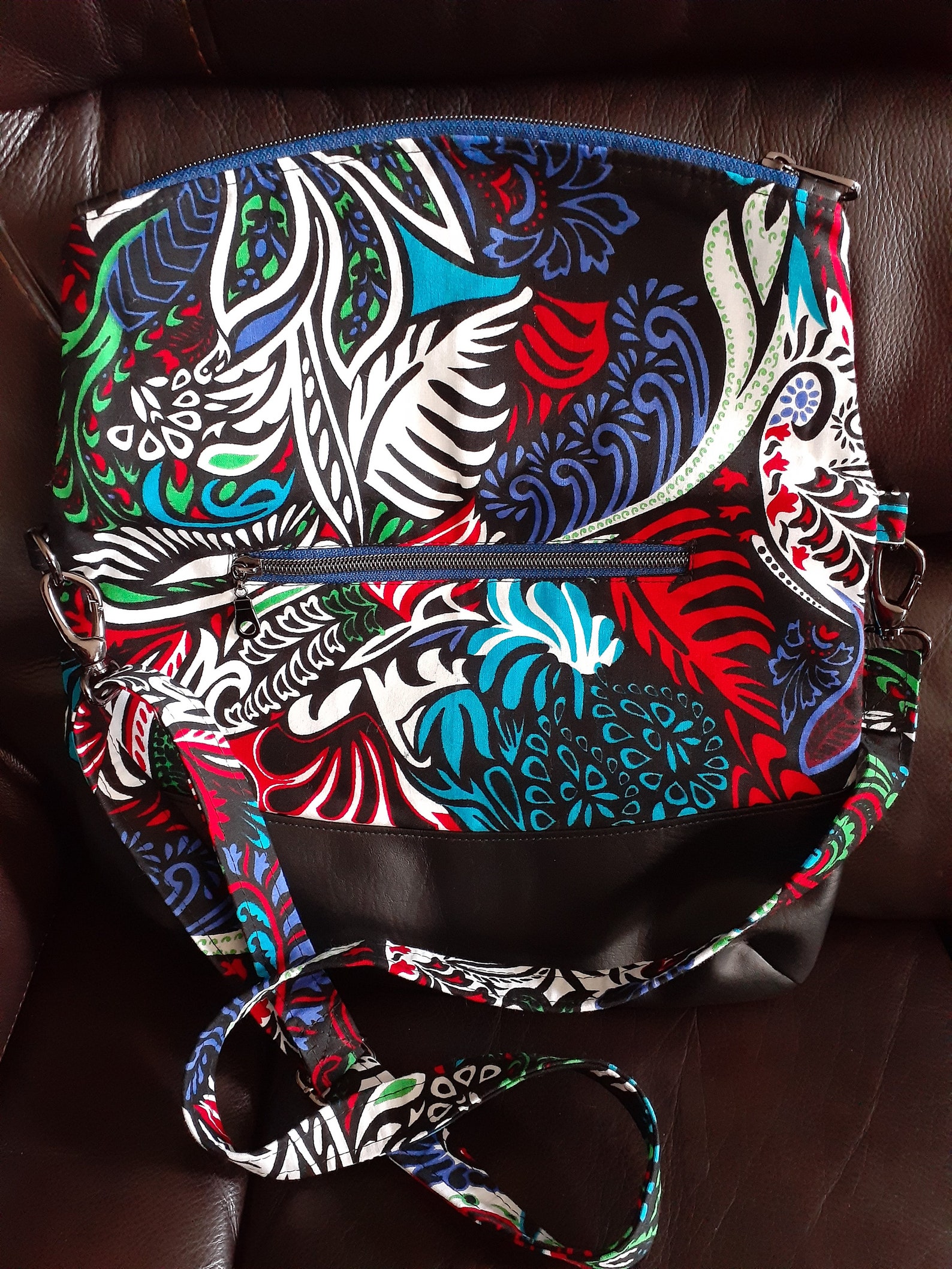 Roomy Crossbody Bag, Fold Over Style With Cotton Multi Floral Fabric ...