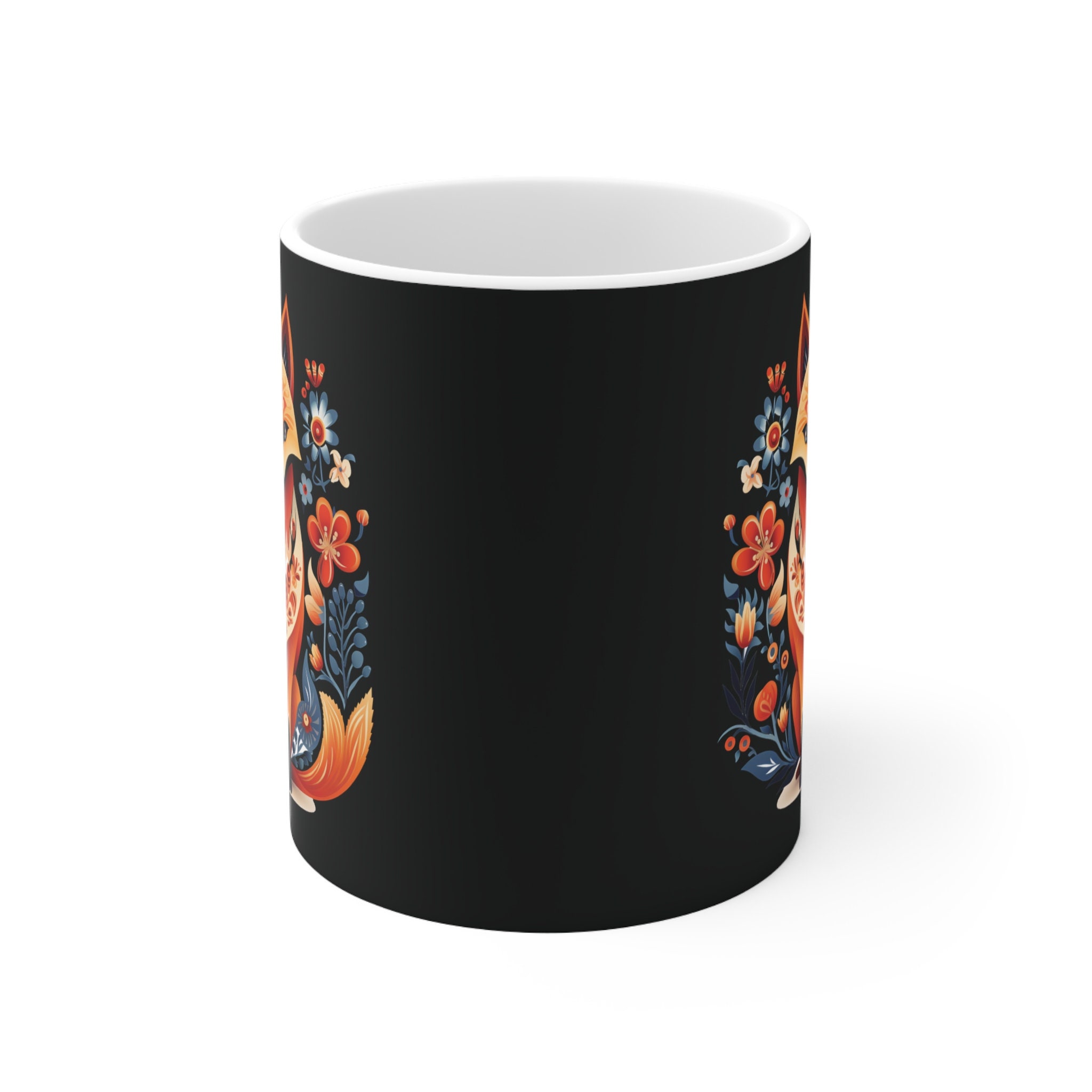 Fox Mug, Folk Art Fox, Floral Fox Mug, Cute Fox Coffee, Tea Mug, Cute ...