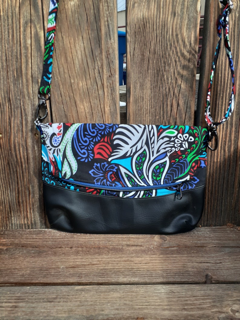 Roomy Crossbody Bag, Fold Over Style With Cotton Multi Floral Fabric ...