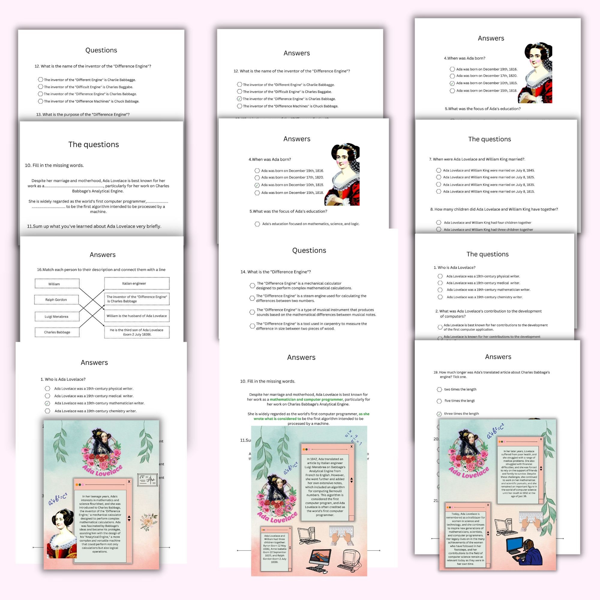 Ada Lovelace Famous Women, Reading Comprehension Passage - Etsy